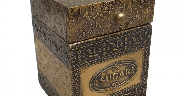 Embossed Brass Art Wooden Sugar Box - Full Brass | Indune