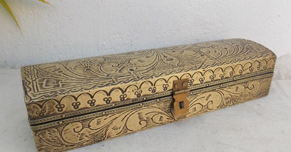 Embossed Brass Art Pencil Box