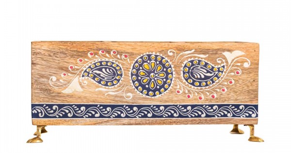 Wooden Polished Cutlery Stand - Cone Art Blue, Paisley Design | Rustic ...