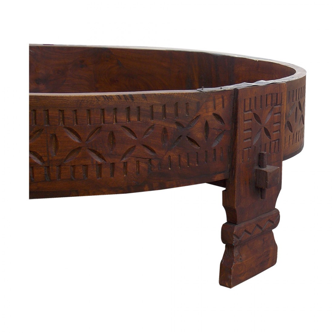 Antique Polished Round Wooden Base Atta Chakki/Ghatti - 32"